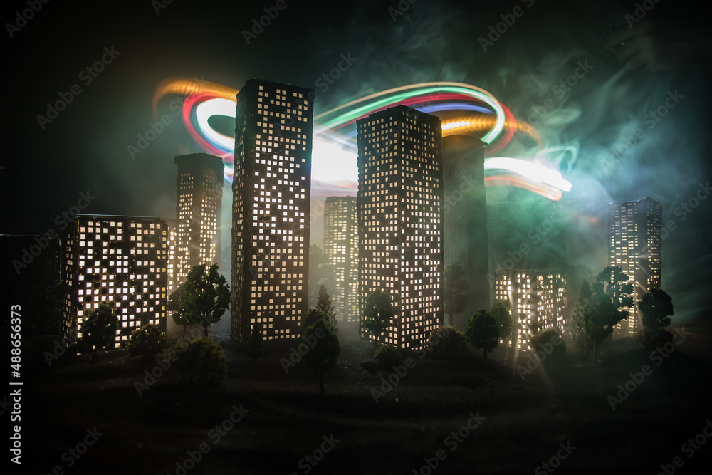 Cartoon style city buildings. Realistic city building miniatures with ...