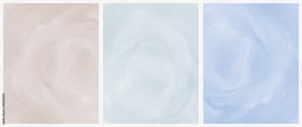 Delicate Abstract Oil Painting Style Vector Layouts. Light Beige and ...