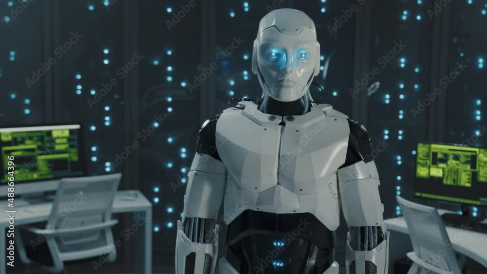 Cybernetic automated smart intelligent robot worker in high-tech ...