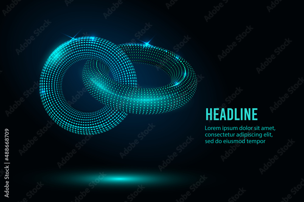 3d abstract, digital torus consisting of glowing molecular particles. Technology concept, global ...