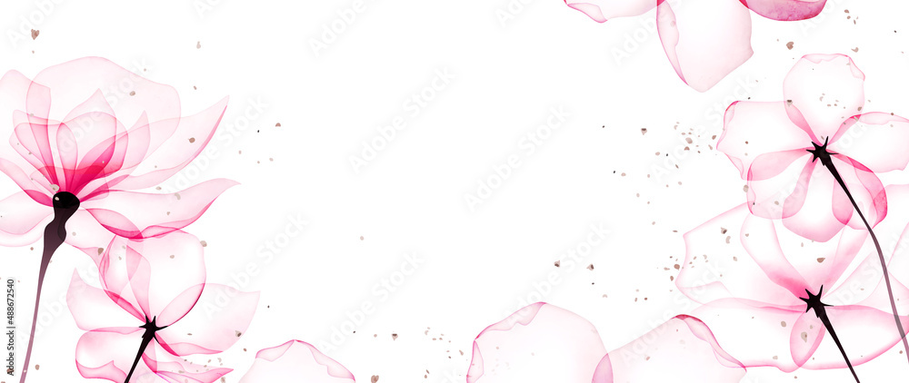 Abstract art background with pink flowers. Botanical banner with ...