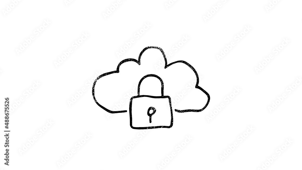 Cyber security hand draw icon on dark background. Security concept ...