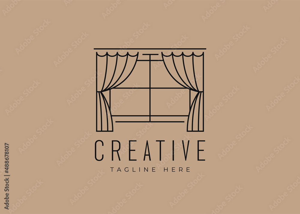 Curtain Logo Design Template. Simple Curtain Icon Line Art Vector Stock ...
