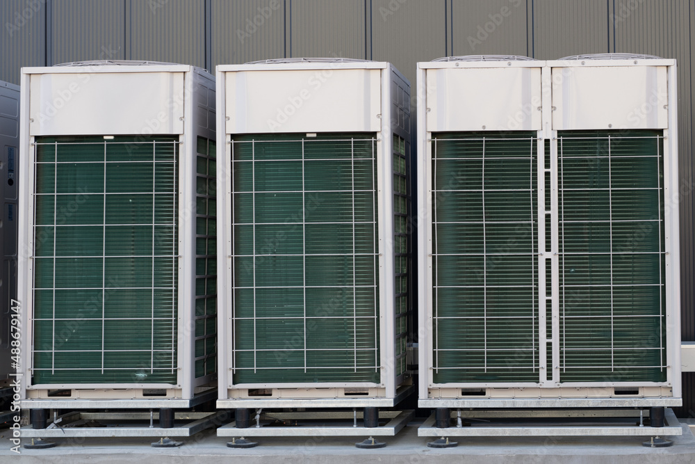 Large air conditioner outdoor unit installed outside the building Stock ...