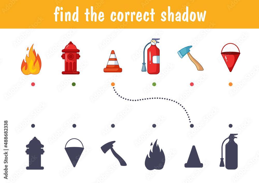 Set of fireman profession items, fire, fire extinguisher, hydrant. Find ...