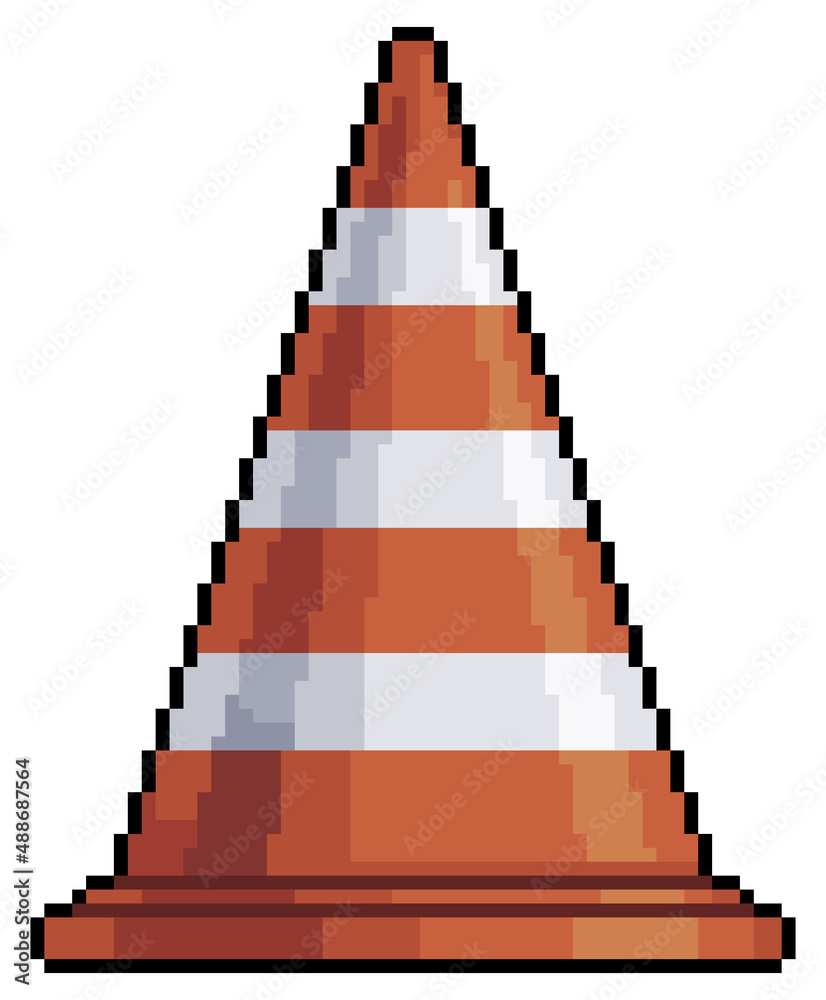 Pixel art traffic cone vector icon for 8bit game on white background ...