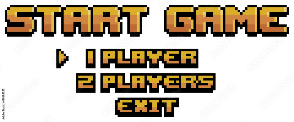 Pixel art start game home menu for game 8bit vector on white background ...