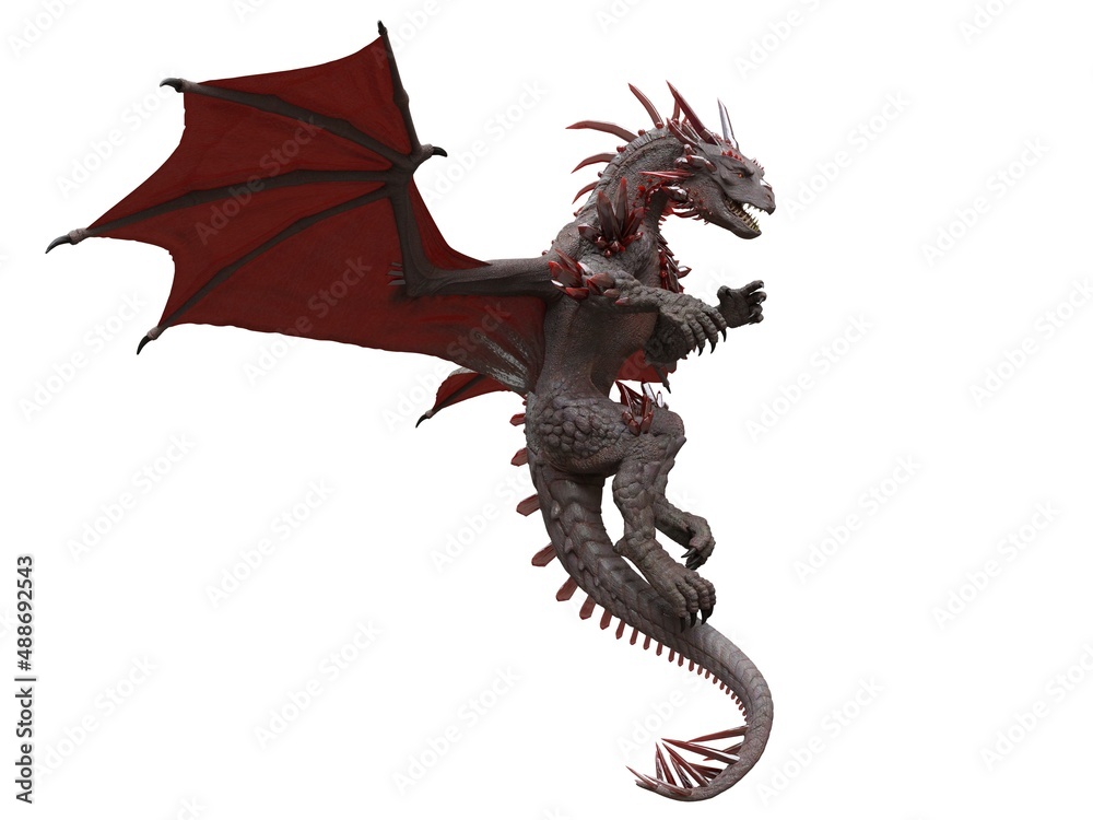 Fantasy flying dragon isolated on white 3d illustration Stock ...