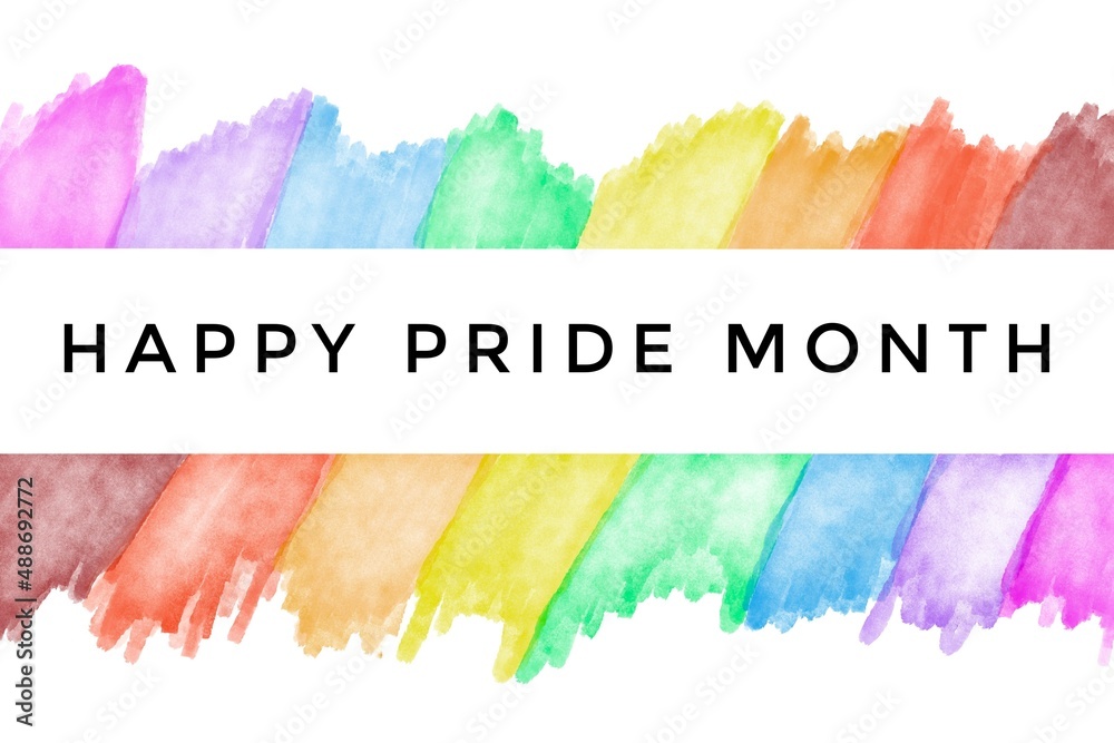 Drawing lines in rainbow colours with texts 'Happy PRIDE MONTH ...