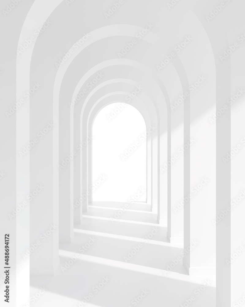 White architecture arch hallway space. Abstract arch curve corridor ...