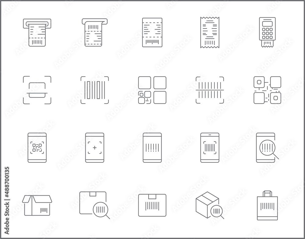 Set of QR code and scan icons line style. It contains such Icons as bar ...
