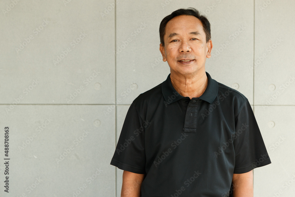 Portrait shot of Asian old senior male retirement pensioner short hair ...