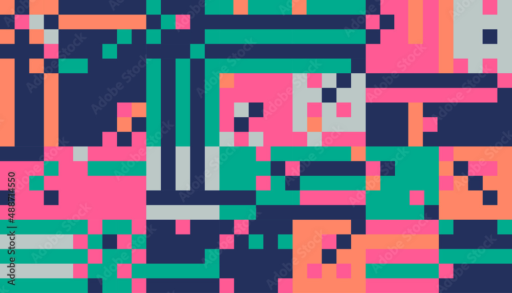 Bold seamless neon color pattern. Vector illustration. Pixels and ...