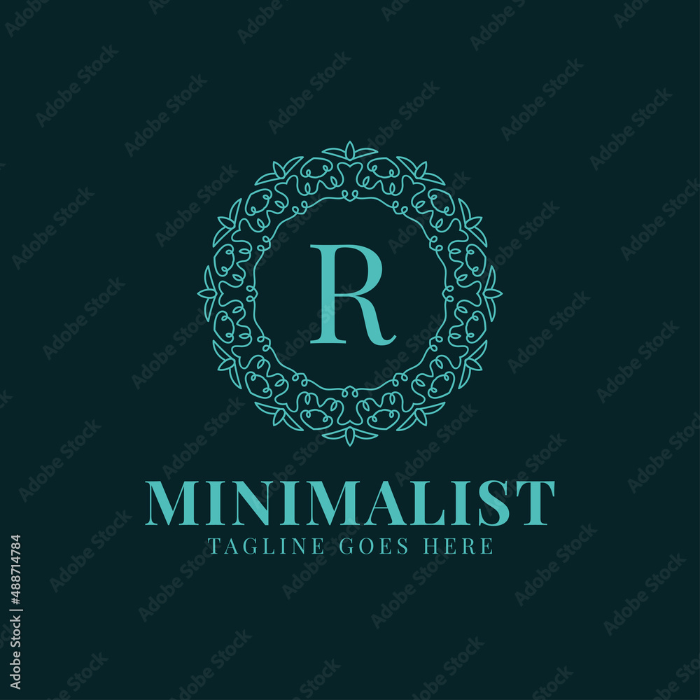 letter R minimalist circle lace decoration vector logo design Stock ...