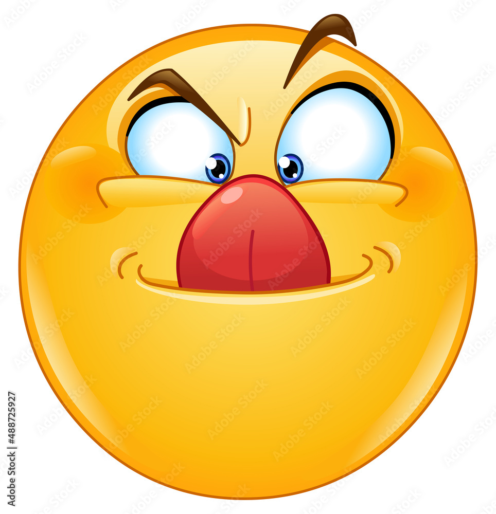 Vetor de Funny emoji emoticon licking or touching nose with his tongue ...