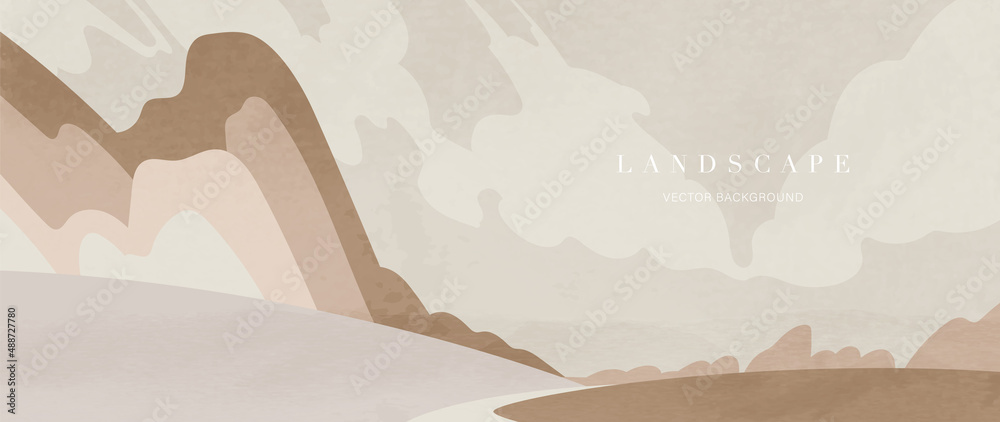 Abstract landscape on earth tone background. Mountain and field ...