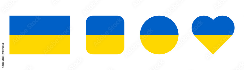 Ukraine flag. Flag of Ukraine. National symbol. Square, round and heart ...
