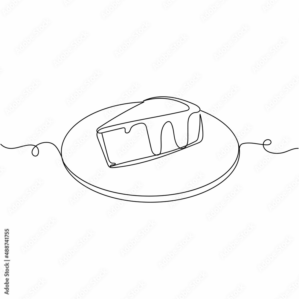 Continuous one simple single abstract line drawing of cheesecake icon ...