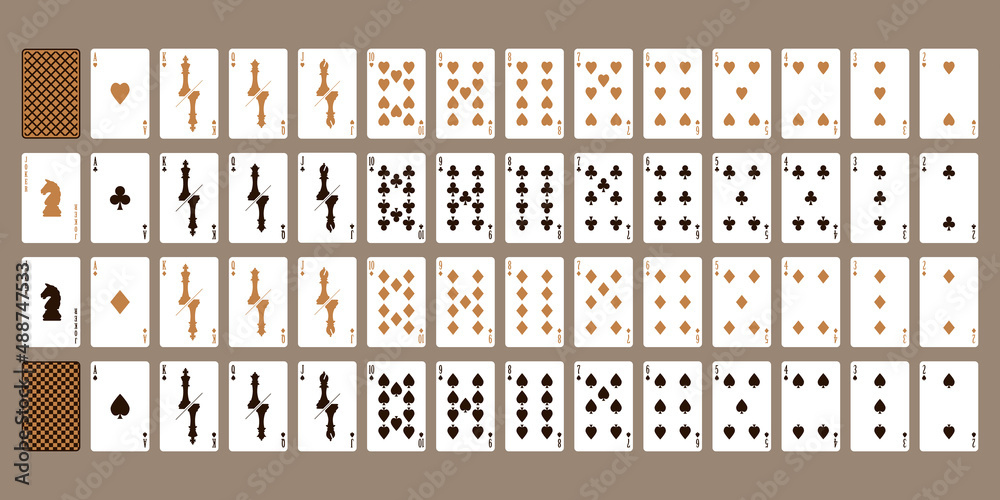 Playing cards with chess pieces. Light brown background. A set for ...