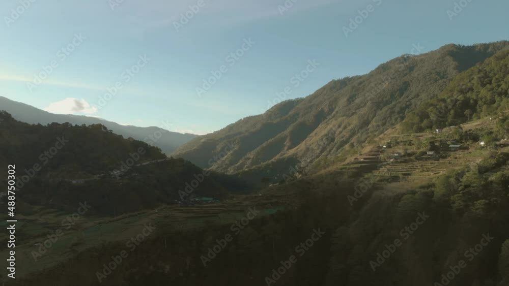 green mountainous valley in remote region of Philippines, Kabayan ...