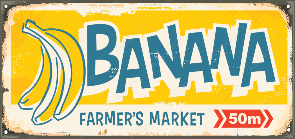 Bananas retro sign design for farm market. Fresh organic fruit vintage ...