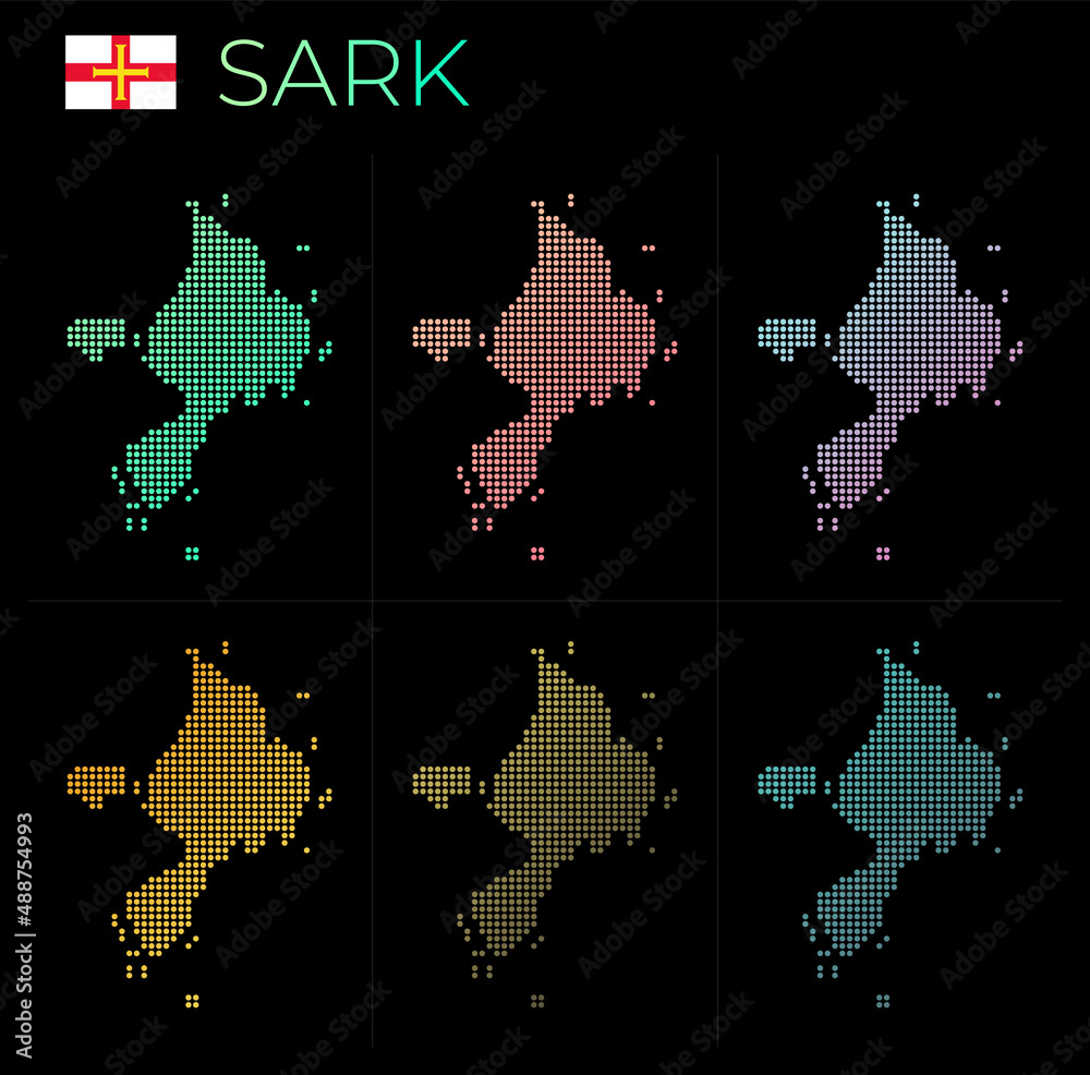 Sark dotted map set. Map of Sark in dotted style. Borders of the island ...