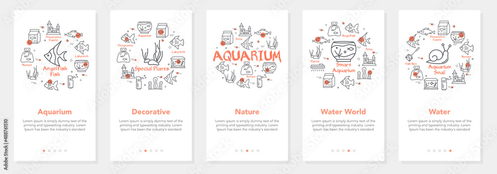 Set of water world vertical banners. Aqua world brochure design. Fish ...
