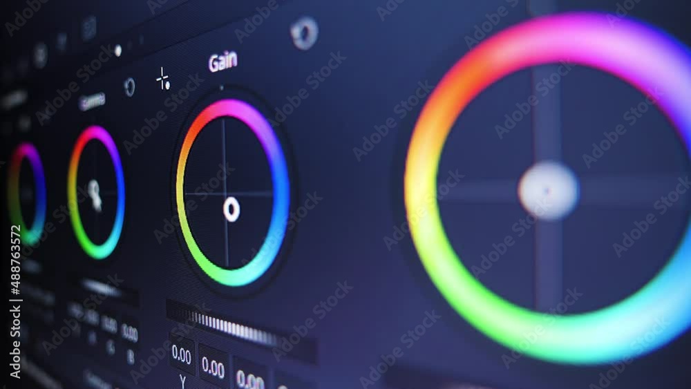 Color correction wheels. Post-production stage, video editing, and ...