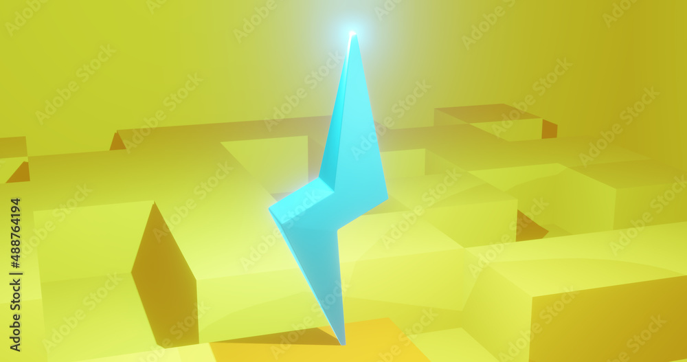 Render with blue cartoon lightning on white background Stock ...