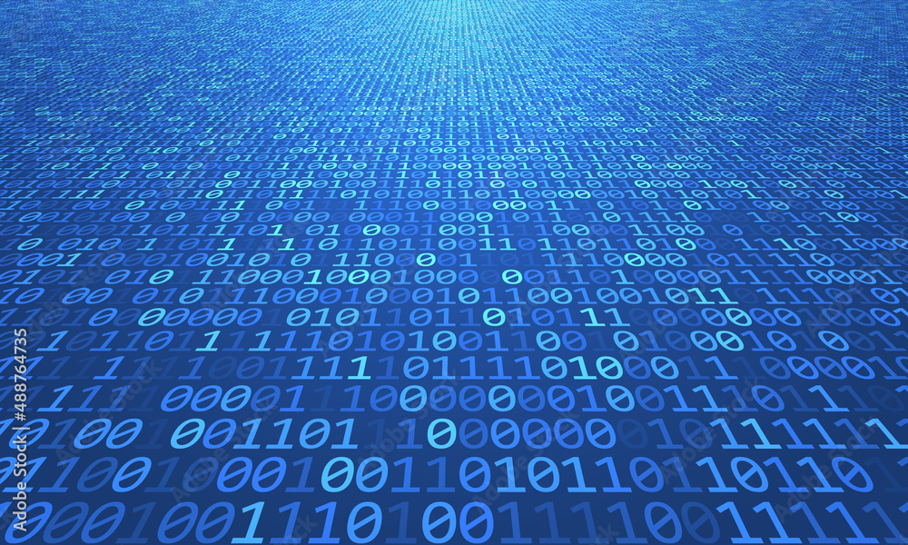 Binary digits One and Zero in perspective view over blue background ...