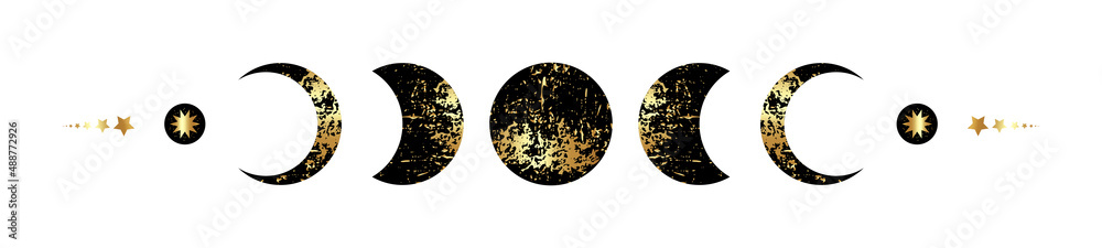 Vecteur Stock Moon Phases border frame in black and gold foil texture ...