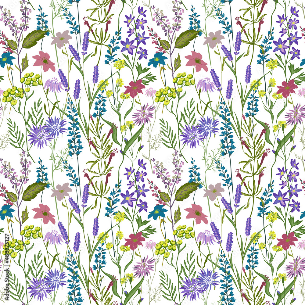 Blooming Garden floral in small hand draw flower with many kind of ...