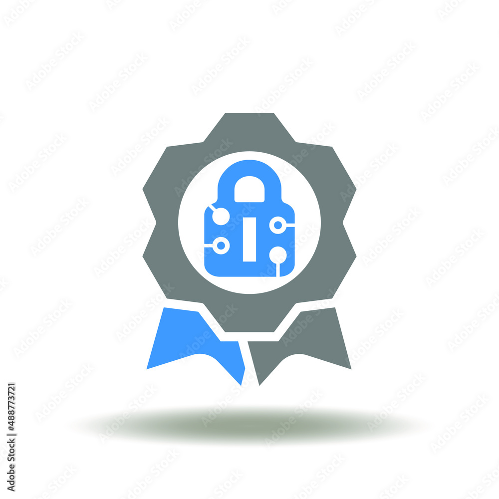 Vector illustration of stamp or award with lock and circuit. Icon of ...
