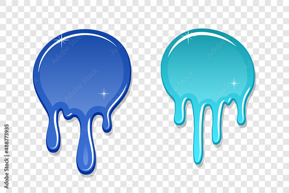 Drip paint spot 3D set isolated transparent background. Blue, turquoise ...