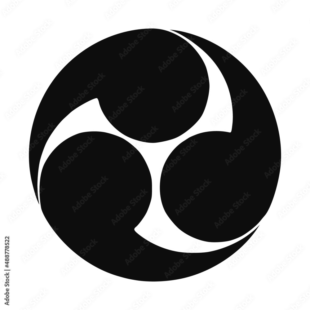 Shinto Japanese religion Hidari mitsudomoe symbol. Tomoe comma vector ...