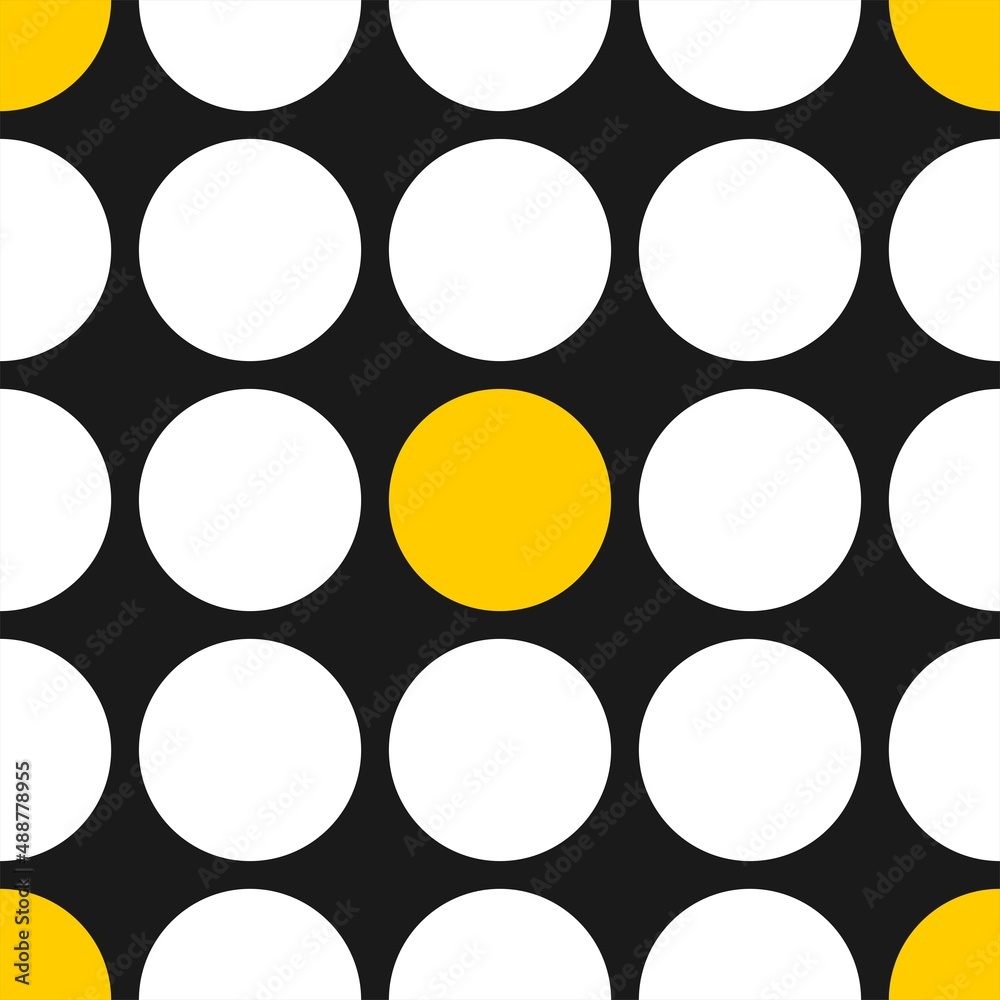 Tile vector pattern with black and yellow polka dots on white ...