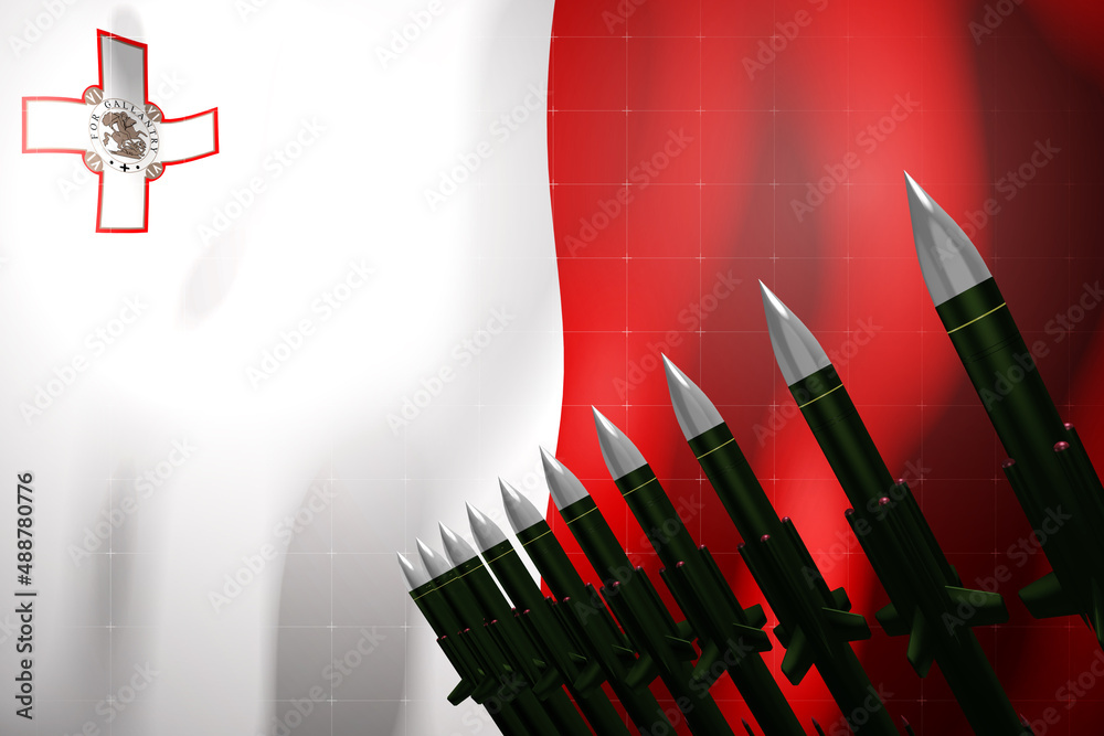 Cruise missiles, flag of Malta in background - defense concept - 3D ...