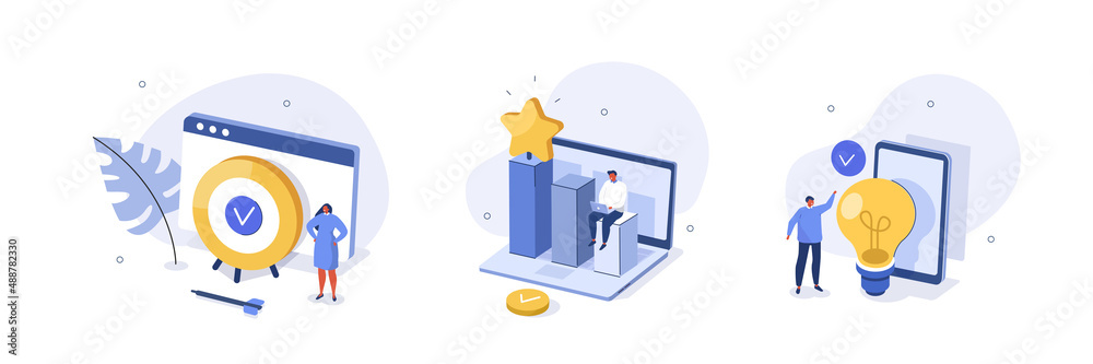 Business goals illustration set. Characters setting task, goal and ...