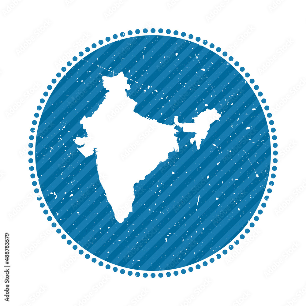 India striped retro travel sticker. Badge with map of country, vector ...