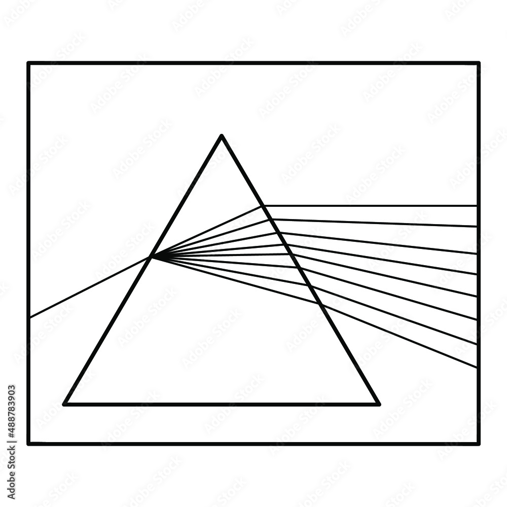 Refraction of sunlight. Triangle with a rainbow. Physics. Coloring book ...