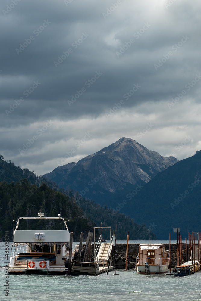 Boat on the lake. Cruiser, inboard, motorboat, outboard, powerboat ...
