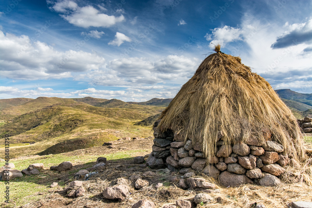 Travel to Lesotho. A rondavel, the traditional hut of Basotho shepherds ...