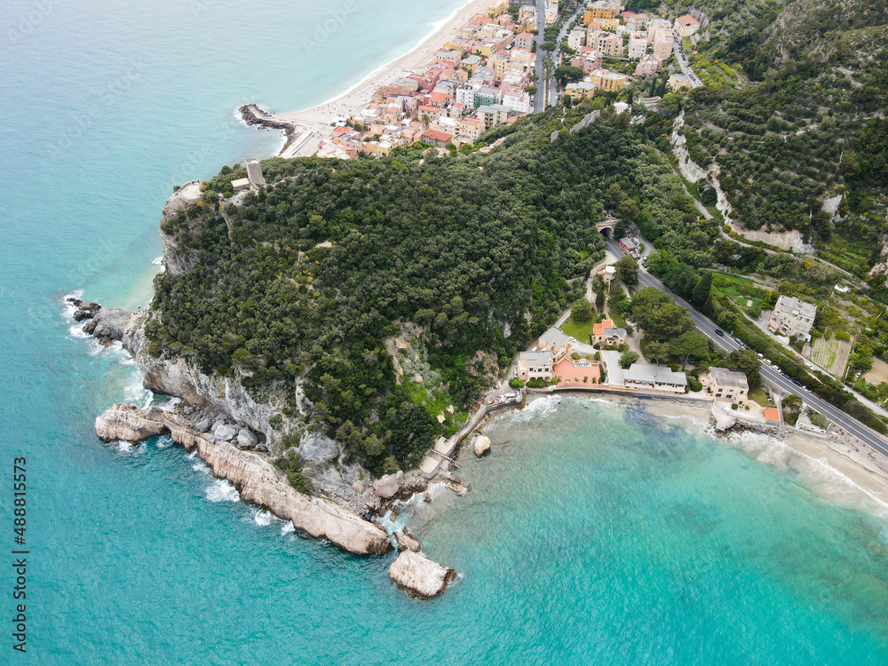 Aerial view of Varigotti in Liguria, Italy, small town on the ligurian ...
