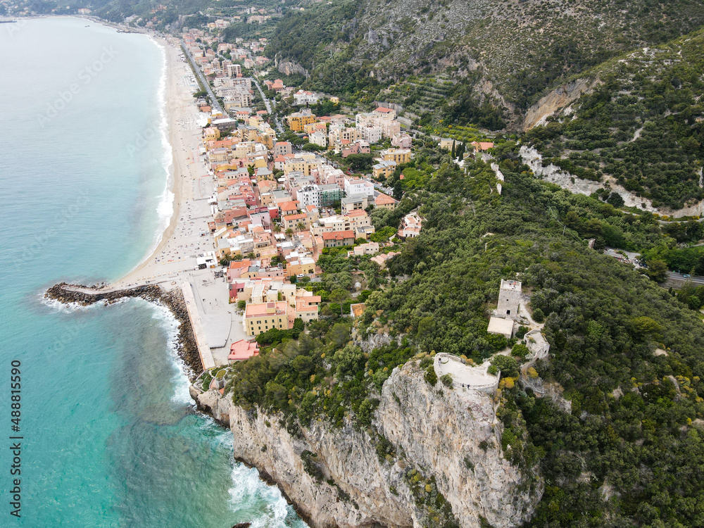 Aerial view of Varigotti in Liguria, Italy, small town on the ligurian ...