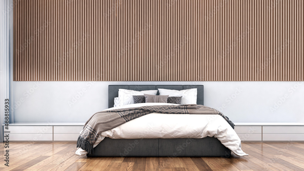 Modern bedroom and wood wall texture background Stock Illustration ...