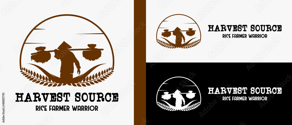rice farmer logo design template or person carrying rice with rice ...