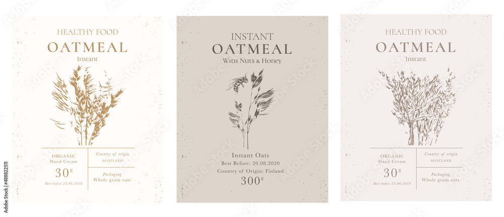 Set of customizable oatmeal labels of Natural healthy food. Cereal oat ...
