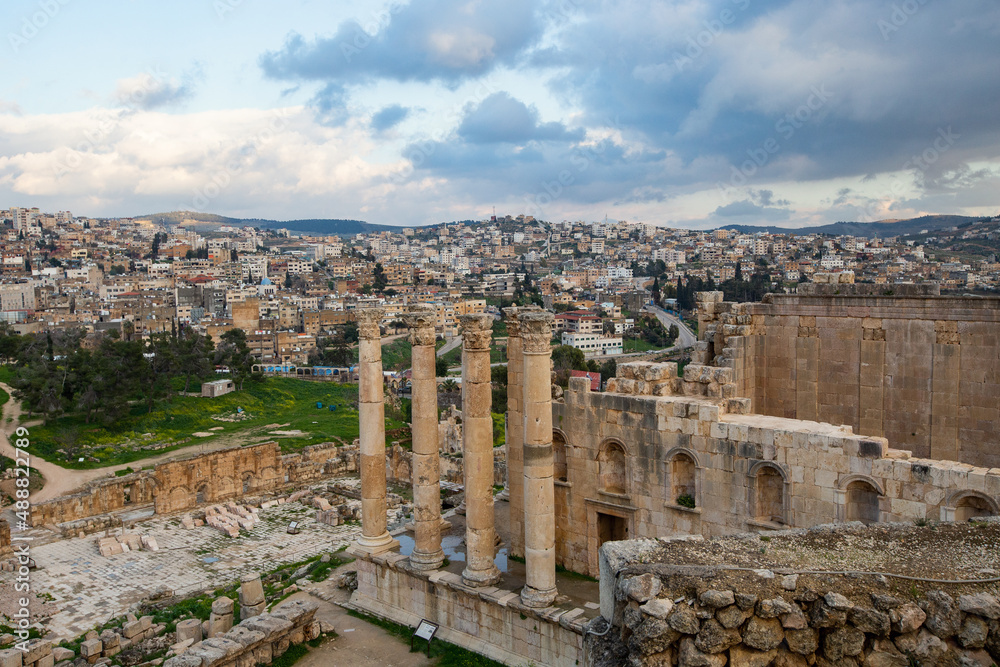 Roman ruins in Jerash town in Jordan Stock Photo | Adobe Stock