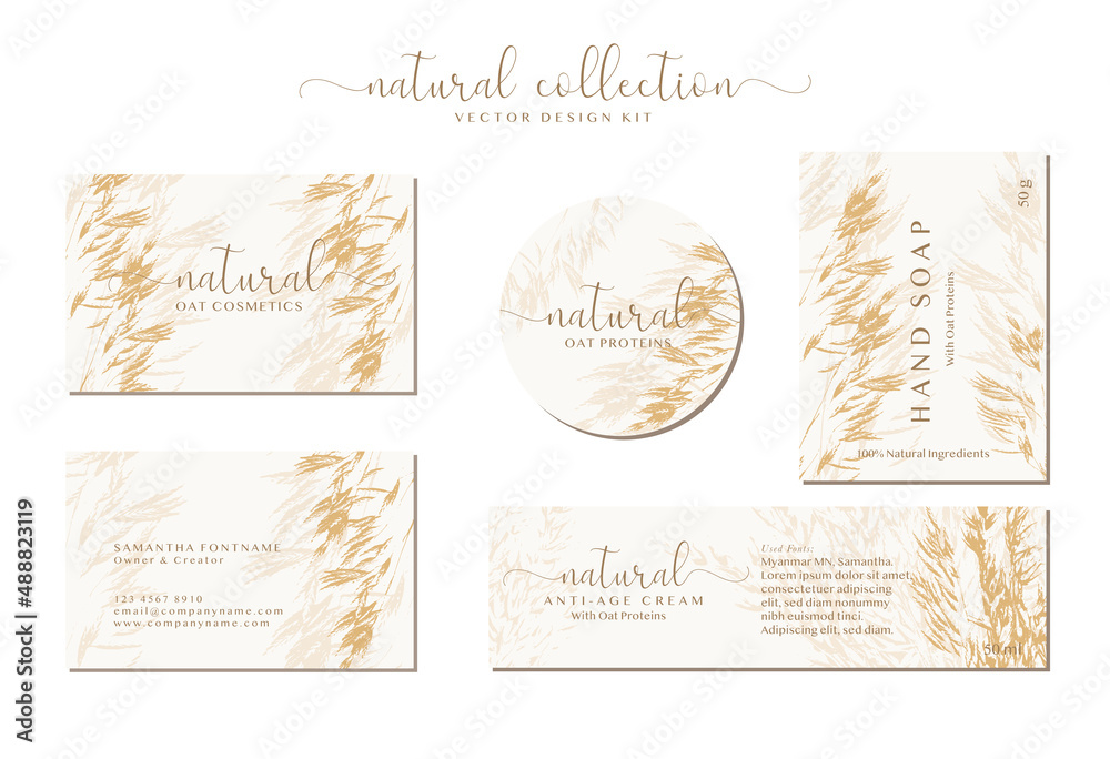 Set of customizable oatmeal labels of Natural healthy food. Cereal oat ...