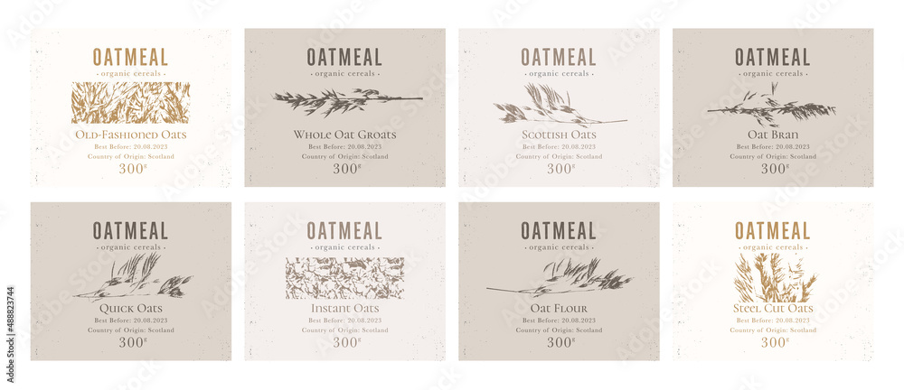 Set of customizable oatmeal labels of Natural healthy food. Cereal oat ...